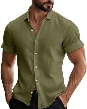 Generico Chemise d&eacute;t&eacute; pour homme - Manches courtes - Coupe droite - Chemise d&eacute;t&eacute; &agrave; manches courtes - Couleur unie - Confortable - Chemise d&eacute;t&eacute; d&eacute;contract&eacute;e - C