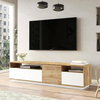 Dmora Dmora - Mobile Porta Tv Axi, Credenza Da Soggiorno, Armadio Basso Per Tv, Base Parete Attrezzata, 180x45h45 Cm, Quercia E Bianco