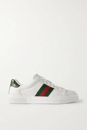 Gucci Ace Sneakers Aus Leder Mit Webbandbesätzen - Weiß