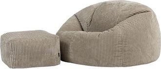 Icon Brand Kingston XXL Sitzsack Cord mit Hocker, Beige, Sitzsack Erwachsene mit F&uuml;llung, Bean Bag, Cord Sessel, Lounge Sessel, Lounge Stuhl, Schlafzimmer, Wohnz