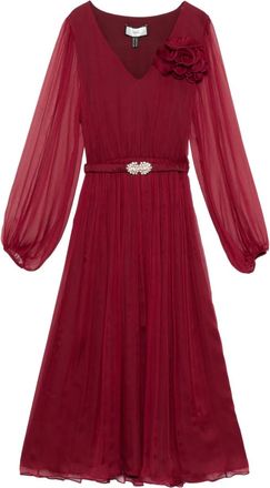 Nissa robe ceinturée à appliqués fleurs - Rouge