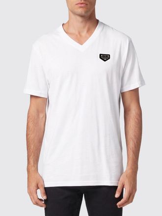 Philipp Plein T-shirt &agrave; manches courtes en coton avec col en V et logo contrastant