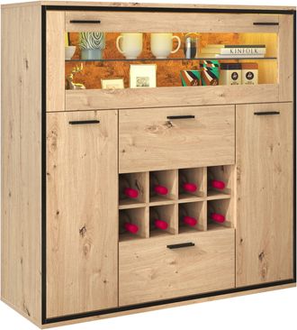 Soges Weinschrank mit Doppelt&uuml;ren, Glasregal und Weinhalterung, Weinregal Sideboard K&uuml;cheschrank f&uuml;r Esszimmer und K&uuml;che