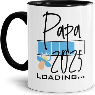 Tassendruck Tasse - Loading Du wirst Papa 2025 - Geschenk/Endlich Schwanger/Schwangerschaft/Babynews - Schwarz