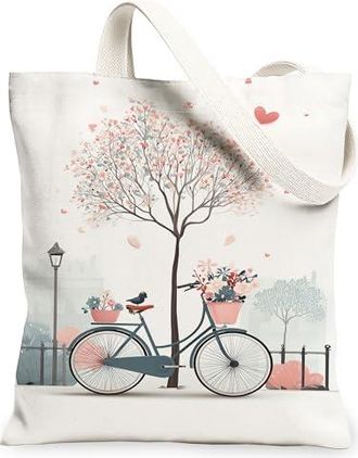 Generic Sacs fourre-tout en toile pour v&eacute;lo, motif darbre romantique, sacs d&eacute;picerie r&eacute;utilisables, sac d&eacute;picerie printanier, l&eacute;ger et lavable avec bandouli&egrave;r