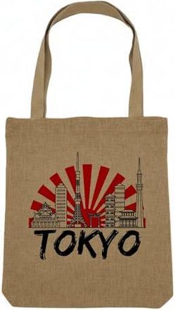 Fabulous Sac Shopping Tote Bag Aspect Lin - Tokyo Minimalist Japon Voyage Culture - Sac de Courses Toile Epaisse 360g Beige Naturel Cabas Port&eacute; Epaule Solide I