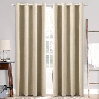 Miulee Lot de 2 Rideaux occultants avec oeillets - Aspect Lin - 245 x 140 cm - Taupe - Opaques - avec oeillets - Protection Contre Le Froid - pour Salon, Cha