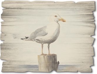 Artland ARTland Wanddeko Bild aus Holz Holzbild vintage Deko 40x30 cm Querformat Vögel Möwe Strand Küste Meer Nordsee Himmel Maritim T4NN