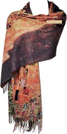 GFM Laine Mélange Cachemire Texture Peinture Art Basé Impression Châle Écharpe pour Automne Hiver (PWSHL), Pwshl-klimt le baiser brun
