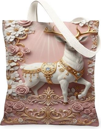 Generic Sacs fourre-tout vintage en toile motif cerf, sacs de courses r&eacute;utilisables, luxueux, l&eacute;gers et lavables avec bandouli&egrave;re, p&ecirc;che, 13x15 Inch