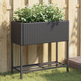 vidaXL vidaXL Jardini&egrave;re avec &eacute;tag&egrave;re noir r&eacute;sine tress&eacute;e