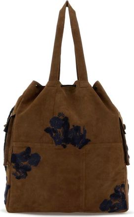 Baziszt Baziszt, Homme, Sacs, Brun, Taille: ONE Size Floral Embroidery Suede Tote Bag