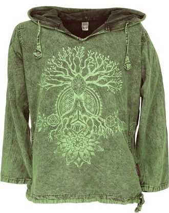 Guru Shop Yoga Kapuzenshirt, Stonewash Hoodie, Festival Shirt - Gr&uuml;n, Herren, Baumwolle, Size:XL