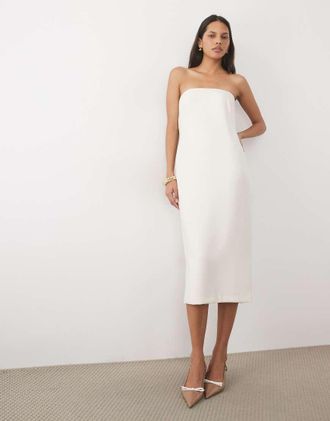 Ralph Lauren robe midi bandeau couleur cr&egrave;me-Blanc
