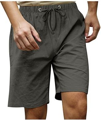 Generic Short en coton et lin pour homme - Style d&eacute;contract&eacute; - Solide - Avec poche - Tendance - L&eacute;ger, gris fonc&eacute;, XXL