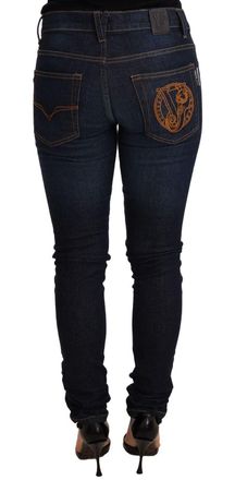 Versace Jeans Couture Womens Dark Blue Cotton Low Waist Skinny Denim Jeans Clothing
