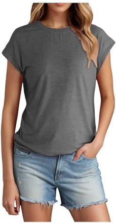 Generic T-shirt basique d&eacute;t&eacute; d&eacute;contract&eacute; pour femme 2025, couleur unie, pour la course &agrave; pied, les sorties, coupe ample, T-shirts daffaires mignons, T-shirts 