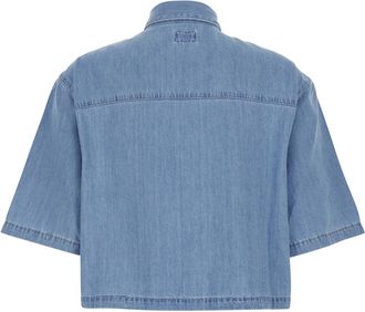 AG - Adriano Goldschmied Womens Cropped Shirt Kodiac Light Blue Denim Cotton Blouses