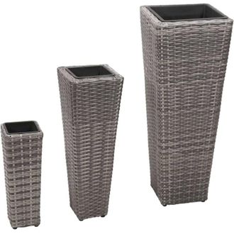 vidaXL Vidaxl - Lits sur&eacute;lev&eacute;s de jardin 3 pcs R&eacute;sine tress&eacute;e Gris