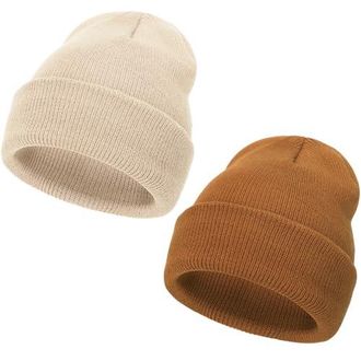 Dreshow Bonnet Tricot&eacute; a Revers pour Homme et Femme Bonnet Hiver Chaud Beanie Design Classique 2 Pi&egrave;ces