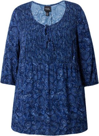 Ulla Popken Longbluse Smokbluse Bluse Rundhals 3/4-Arm R&uuml;ckenfalte