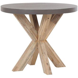 Beliani Table de Repas de Jardin Ronde 90 cm avec Plateau en B&eacute;ton R&eacute;sistant et Pieds en Bois Naturel Id&eacute;ale pour Ext&eacute;rieur au Style Scandinave Beliani