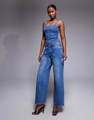 Liquor & Poker Jean baggy densemble &agrave; d&eacute;tail boucle - Bleu v&eacute;ritable