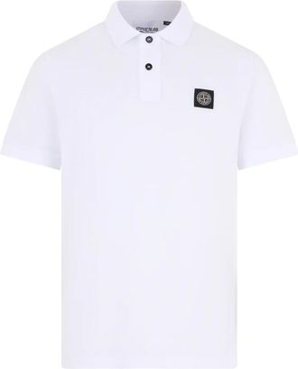 Stone Island Homme, Tops, Blanc, Taille: M Polo en Piqu&eacute; de Coton Stretch