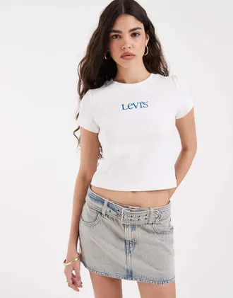 Levi's mini-jupe en jean taille basse bleu d&eacute;lav&eacute; acid wash-Gris