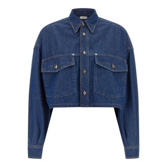 Versace Chambray Denim Crop Shirt - - Blouses & Shirts - Damen - Blau - S