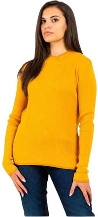 Gas Gas, Femme, Pulls, Jaune, Taille: 44 FR SweaT-shirt en laine avec col ras du cou c&ocirc;tel&eacute;