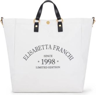 Elisabetta Franchi Femme, Sacs, Blanc, Taille: ONE Size Canvas Tote