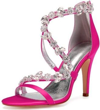 Generic Chaussures De Mariage Femme Talon Aiguille Sandales Chic Satin Mari&eacute;e Dress F&ecirc;te Open Toe Chaussure Escarpin 10.5Cm,Rose Red,42 EU