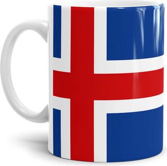 Tassendruck Flaggen-Tasse/Souvenir/Urlaub/Länder-Fahne/Kaffetasse/Mug/Cup - (Island, Normal)