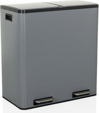 hjh OFFICE Poubelle 2 x 30L Clean XIII Acier, Syst&egrave;me de tri des d&eacute;chets, Poubelle avec Softclose, Poubelle &agrave; p&eacute;dale avec 2 Compartiments, Gris