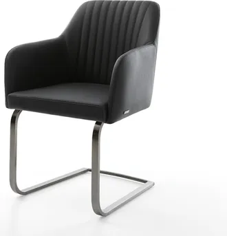 DELIFE Freischwinger Greg-Flex Echt-Leder Schwarz Freischwinger flach Graphit Taschenfederkern, Esszimmerst&uuml;hle