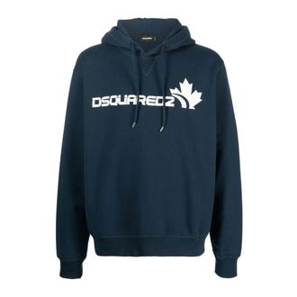 Dsquared2 Kapuzenpullover aus Baumwolle mit Ahornblatt-Logo - - Sweatshirts & Hoodies - Herren - Blau - L