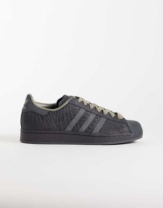 adidas Originals Superstar II baskets &agrave; effet croco noir et gris
