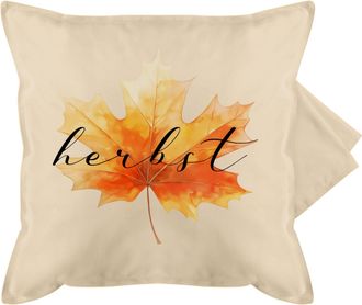 Shirtracer Kissenbezug - Halloween - Kissen - Herbstliches Blatt mit Herbst Schriftzug - 50 x 50 cm - Beige Natur - kopfkissen bezug Spooky Season herbstblätter 