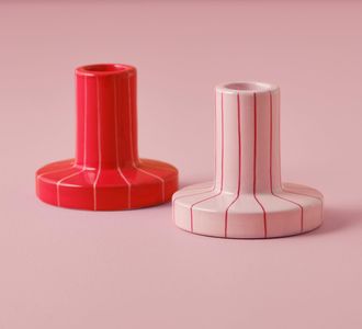 Ginger Ray Handbemalte Keramik-Kerzenhalter 2er Set in Rot & Rosa für Tafelkerzen
