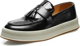 Generic QXDZSW Mocassins tendance personnalisés à pampilles pour homme à enfiler en cuir décontracté pour fête, mariage, semelle épaisse surélevée, Noir, 38 2