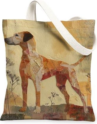 Generic Sac fourre-tout vintage en toile pour chien, motif animal, r&eacute;utilisables, l&eacute;gers et lavables avec bandouli&egrave;re, beige, 13x15 Inch