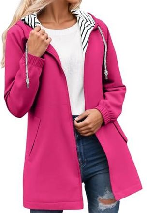 Generic Vestes l&eacute;g&egrave;res pour femme 2026 - Veste coupe-vent anorak avec poches &agrave; capuche et rayures pour aventures en plein air, rose vif, 3XL