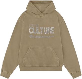 ORANDESIGNE Hommes Femmes Crystal Hoodies Baggy Sweat &agrave; Capuche Sport D&eacute;contract&eacute; Imitation Diamant Sweatshirt Manche Coupe Pull Ample C Kaki S