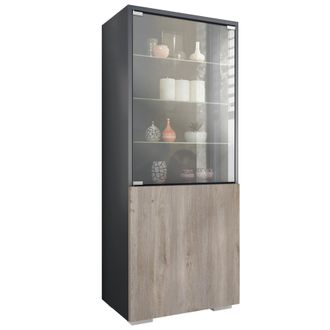 Vladon Vitrine Granada, Made in Germany, Vitrinenschrank mit Glastür und Glaseinsatz, Anthrazit matt/Eiche Nordic (50 x 122,5 x 34,5 cm)