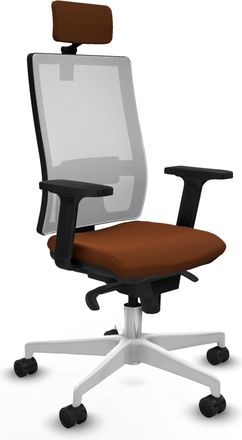 Piqueras y Crespo Stuhl mit 2D-Armlehnen, h&ouml;henverstellbare Lendenwirbelst&uuml;tze und Kopfteil, h&ouml;henverstellbar und neigbar. Ausgestattet mit 5 Positionen. Wei&szlig;/Braun