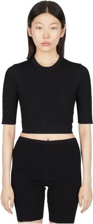 Paco Rabanne Femme, Tops, Noir, Taille: 42 FR T-shirt stretch avec logo brod&eacute;