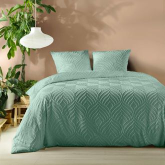 Douceur d'Intérieur Bettwäsche-Set, 3-teilig (260 x 240 cm) Heltie Salbei, Mikrofaser Tufté