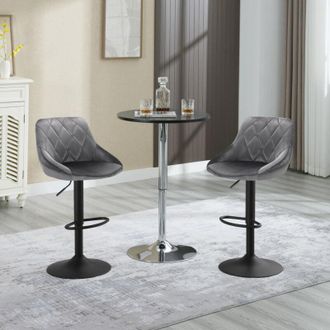 Woltu 2er-Set Barhocker Tresenhocker, Gute gepolstert, Samt, Hocker Höhenverstellbar, Drehbar, Dunkelgrau