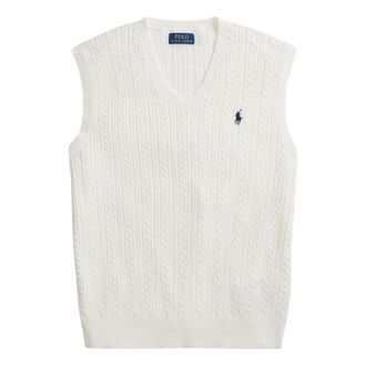 Ralph Lauren Homme, Pulls, Blanc, Taille: S Gilet Pull en Coton &agrave; Torsades